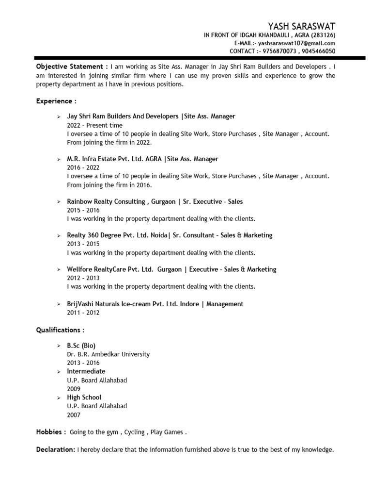 Yash Saraswat Resume 1.1 | PDF