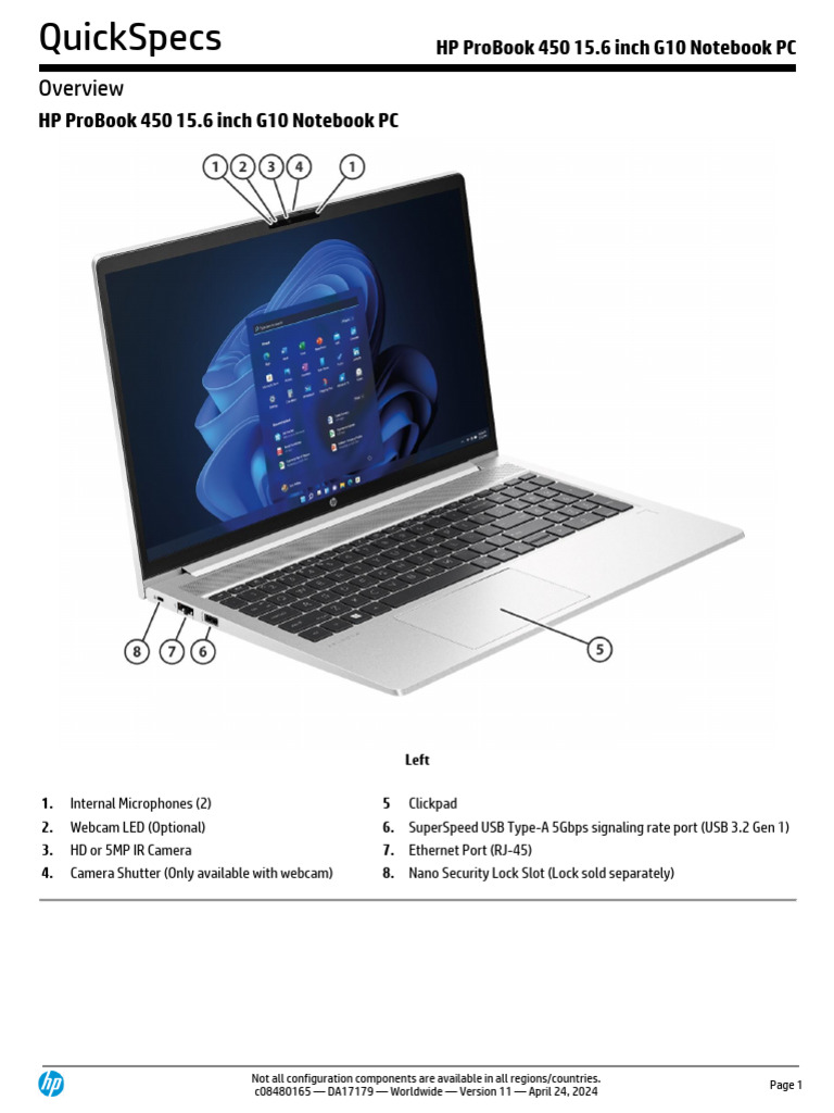 HP ProBook 450 G10 Notebook Specs | PDF | Windows 10 | Usb