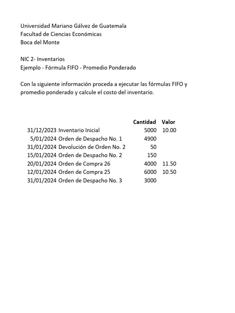 Ejemplo NIC 2 - Fórmula FIFO- Promedio Ponderado (1) | PDF