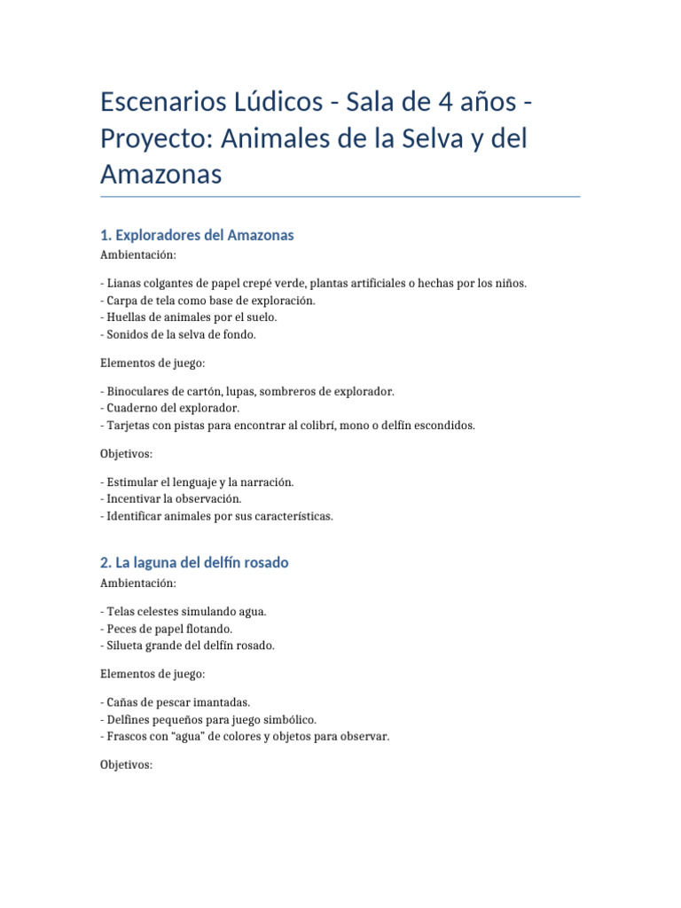 Escenarios Lúdicos - Animales Del Amazonas | PDF