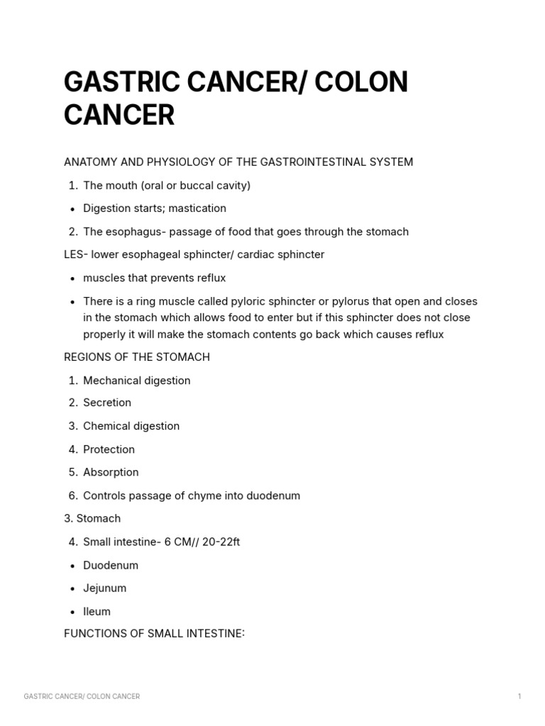 Gastric Cancer Colon Cancer | PDF | Stomach | Gastrointestinal Tract