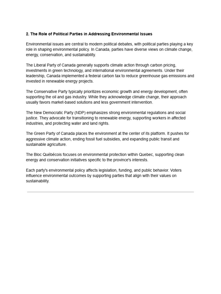 The Role of Political Parties in Addressing Environmental Issues | PDF