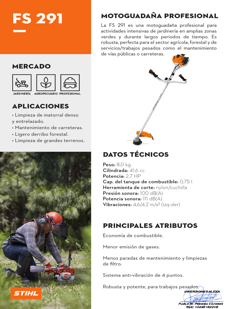 Motoguadaña STIHL FS 291: Ficha Técnica | PDF