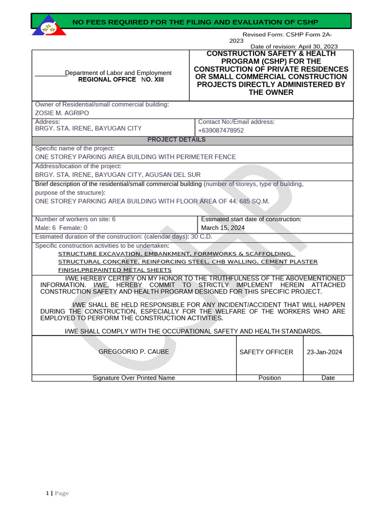 CSHP Form 2A Application Form | PDF | Real Estate | Structural Engineering