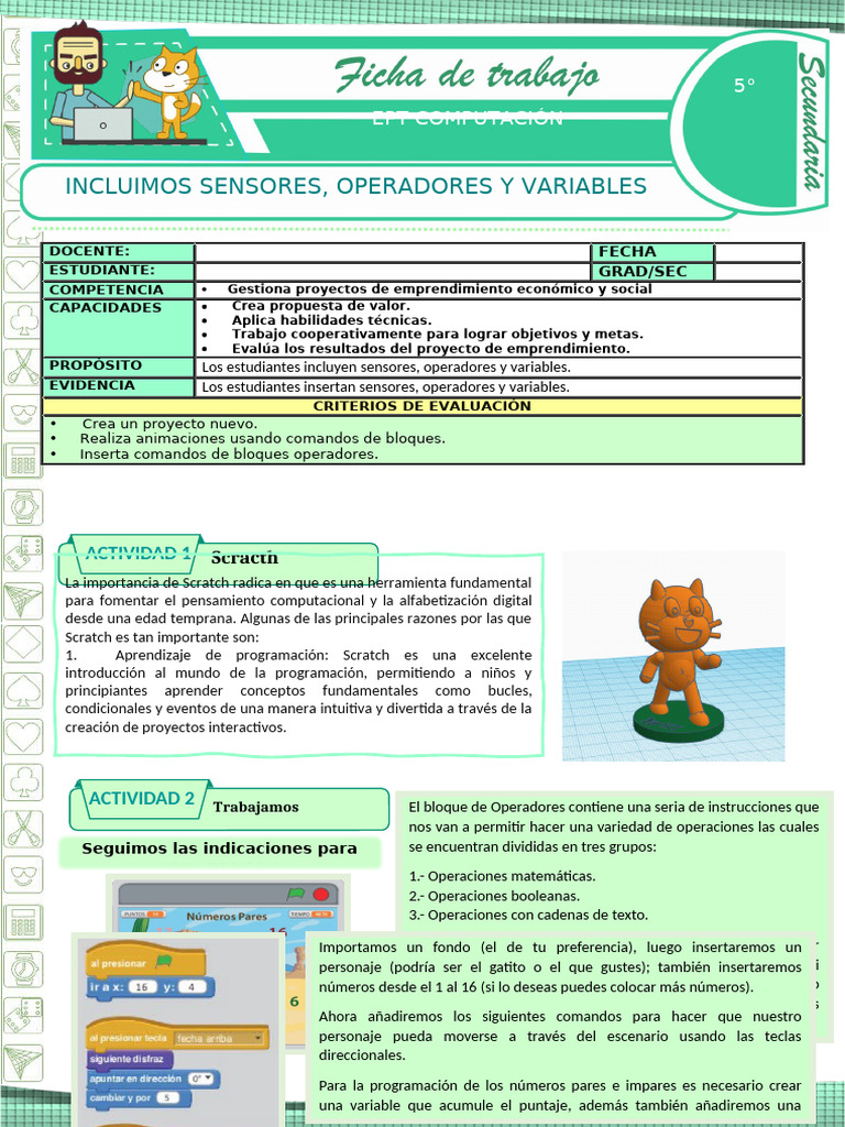 Ficha de Actividad Ept Compu - Semana 3 | PDF | Scratch (lenguaje de programación) | Cognición
