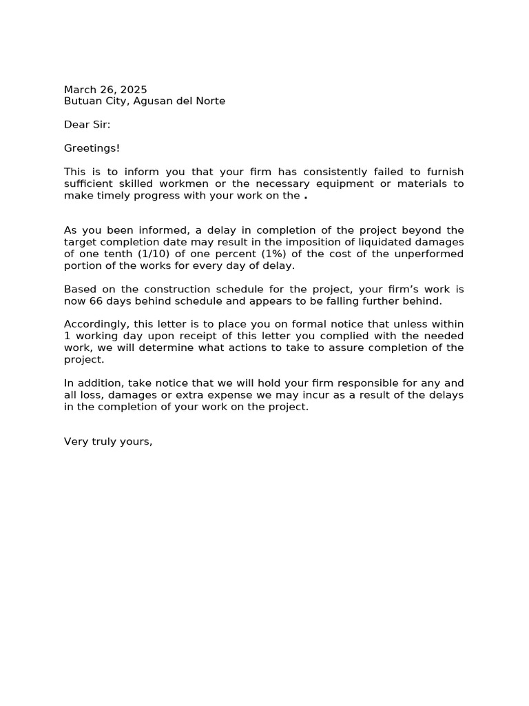 Liquidated Damages Letter | PDF