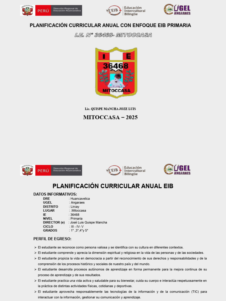 Planificación Curricular Anual Eib Mitoccasa | PDF | Patata | Siembra