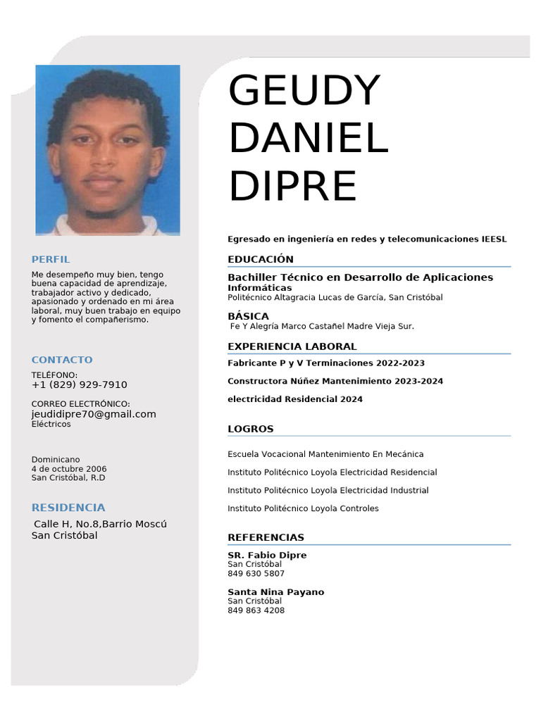 Geudy Daniel Dipre - Curriculum | PDF