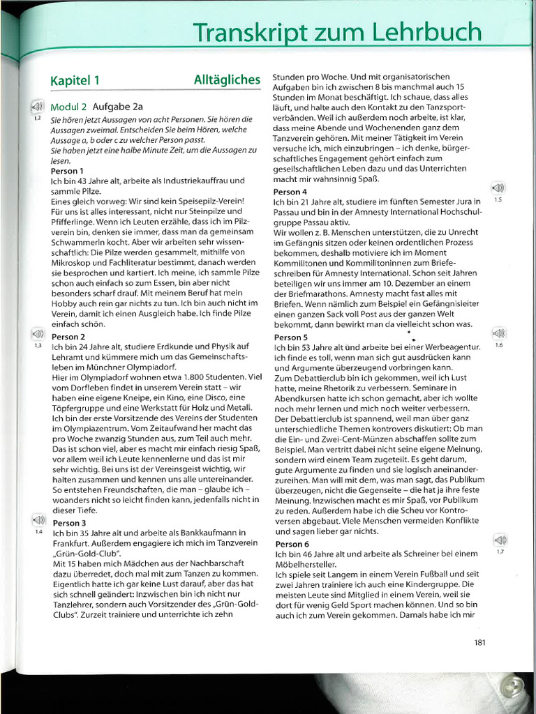 Apekte Neu - Transkripte - Lehrbuch | PDF