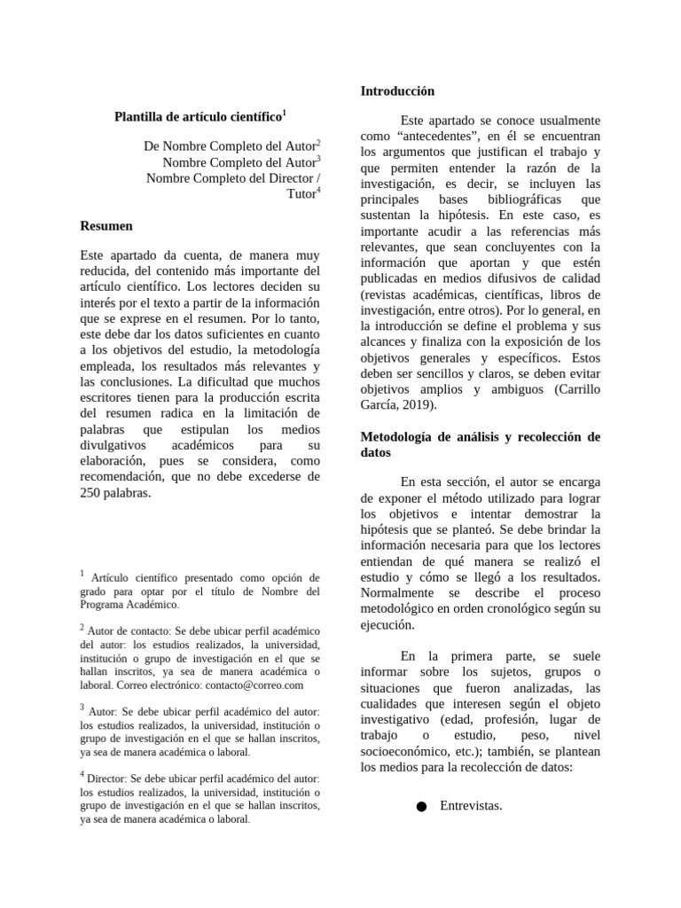 PLANTILLA INFORME CIENTIFICO | PDF | Datos | Science