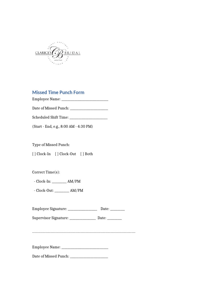 Missed Time Punch Correction Form | PDF