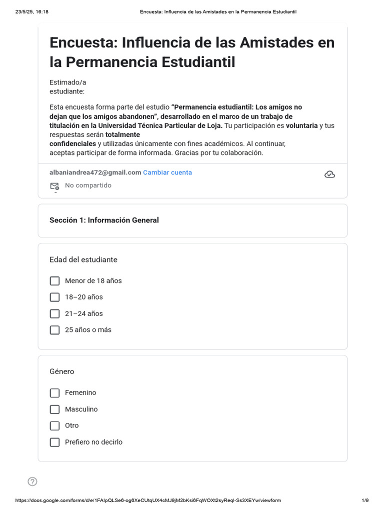 Encuesta - Influencia de Las Amistades en La Permanencia Estudiantil | PDF