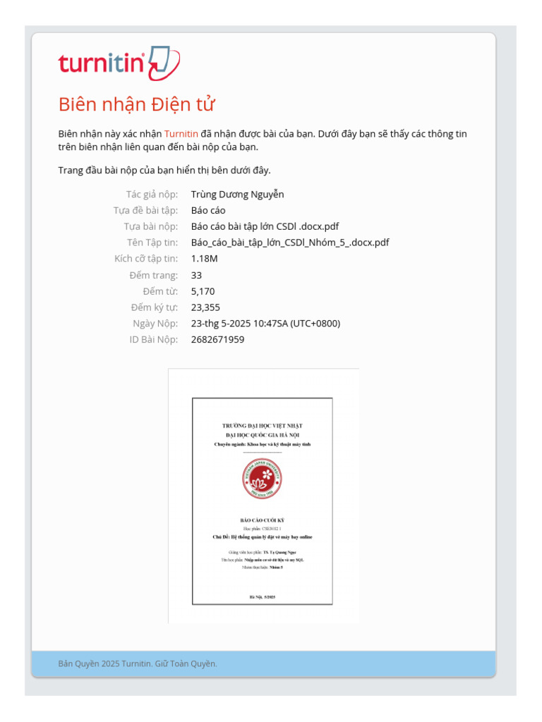 biên nhận - Báo cáo bài tập lớn CSDl PDF | PDF