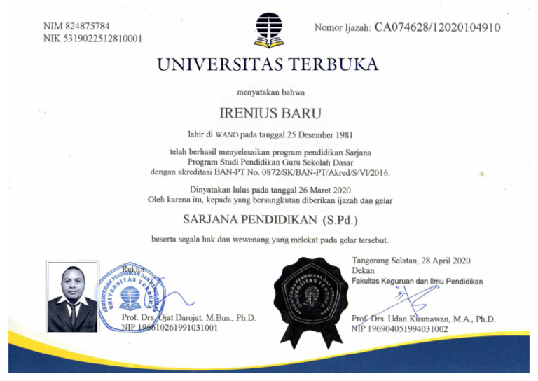Irenius Baru - Ijazah | PDF