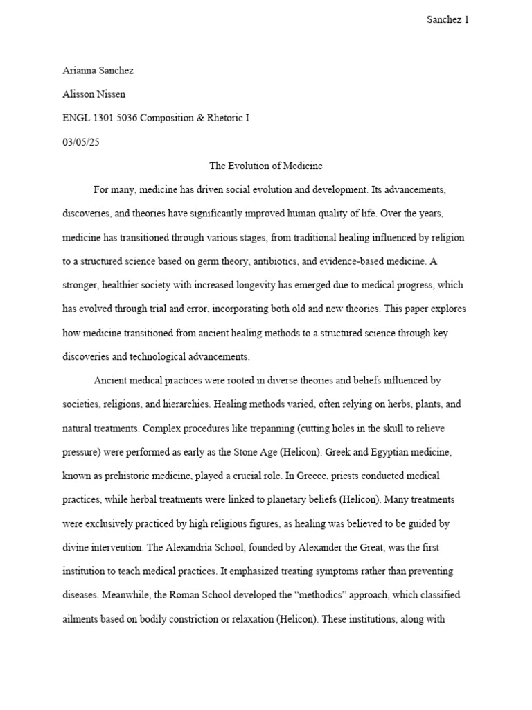 Historical Essay - Evolution of Medicine | PDF | Medicine | Preventive Healthcare