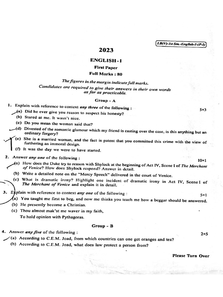 2023 1st Semester Question Paper | PDF