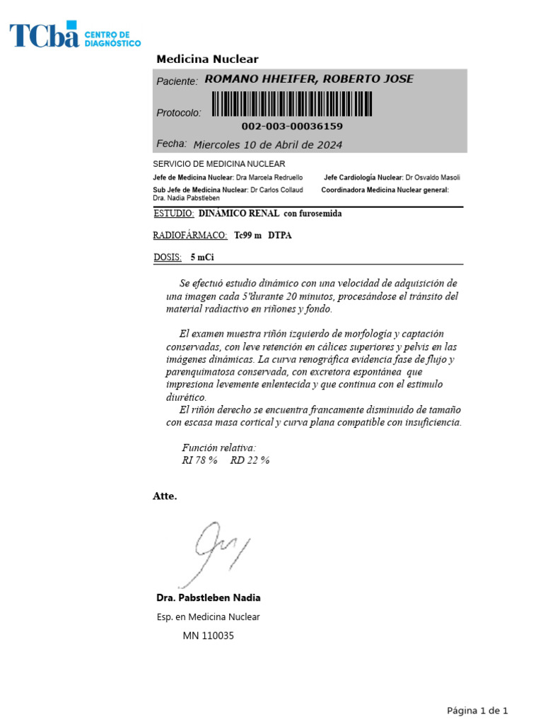 Radiorrenograma 20240410 | PDF