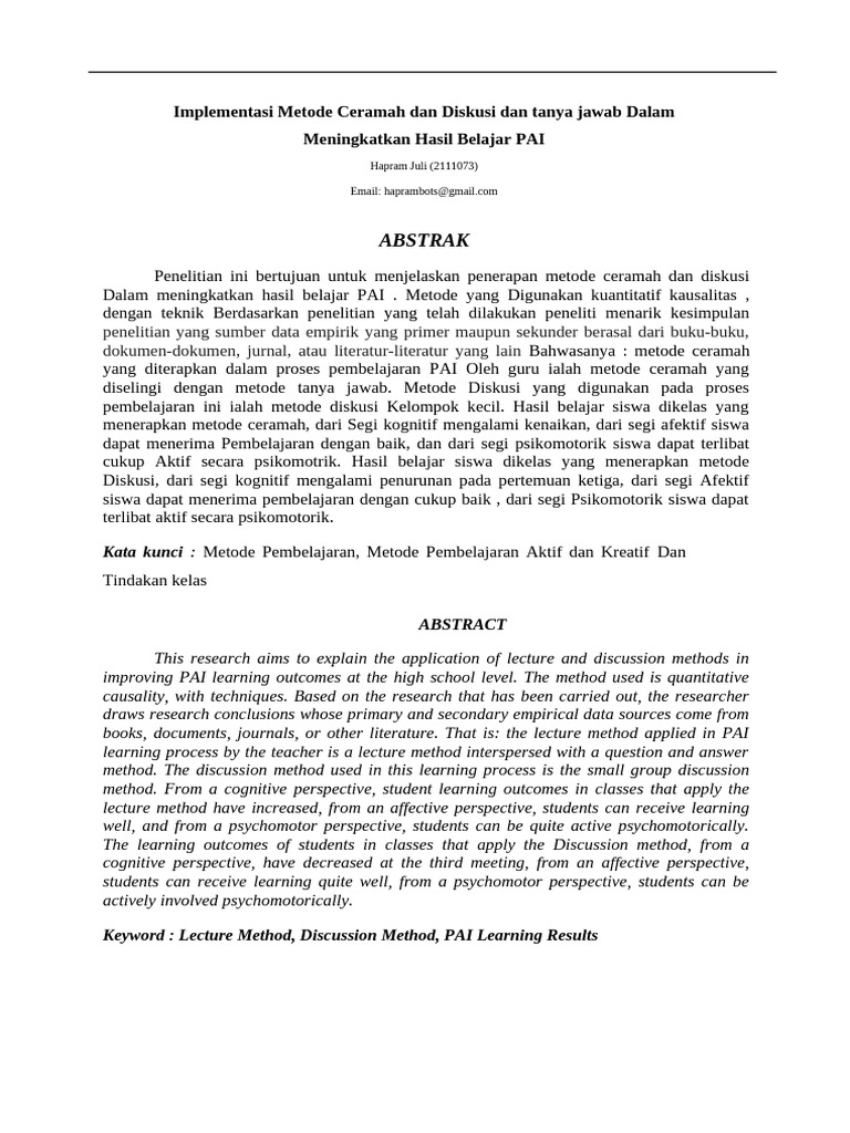 HAPRAM JULI (2111073) METODE PENDIDIKAN-1 | PDF