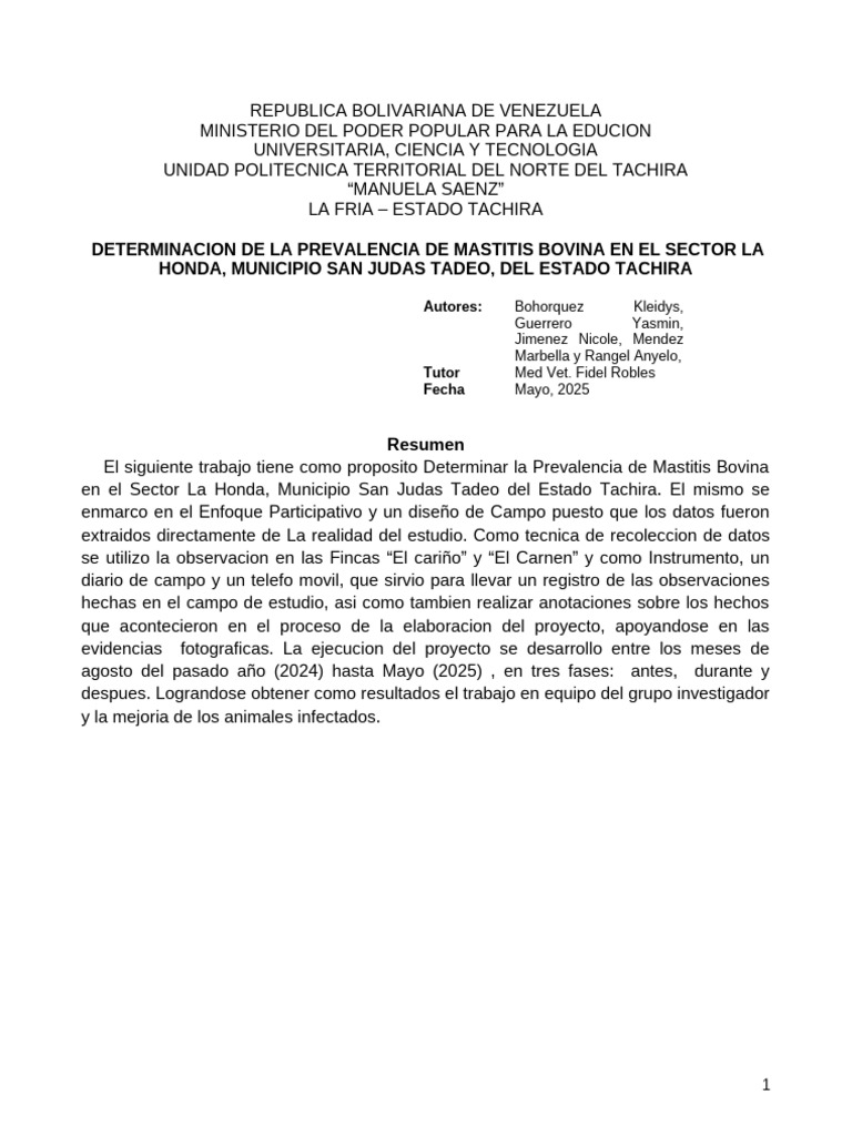 Resumen Mastitis | PDF | Vacas | Leche