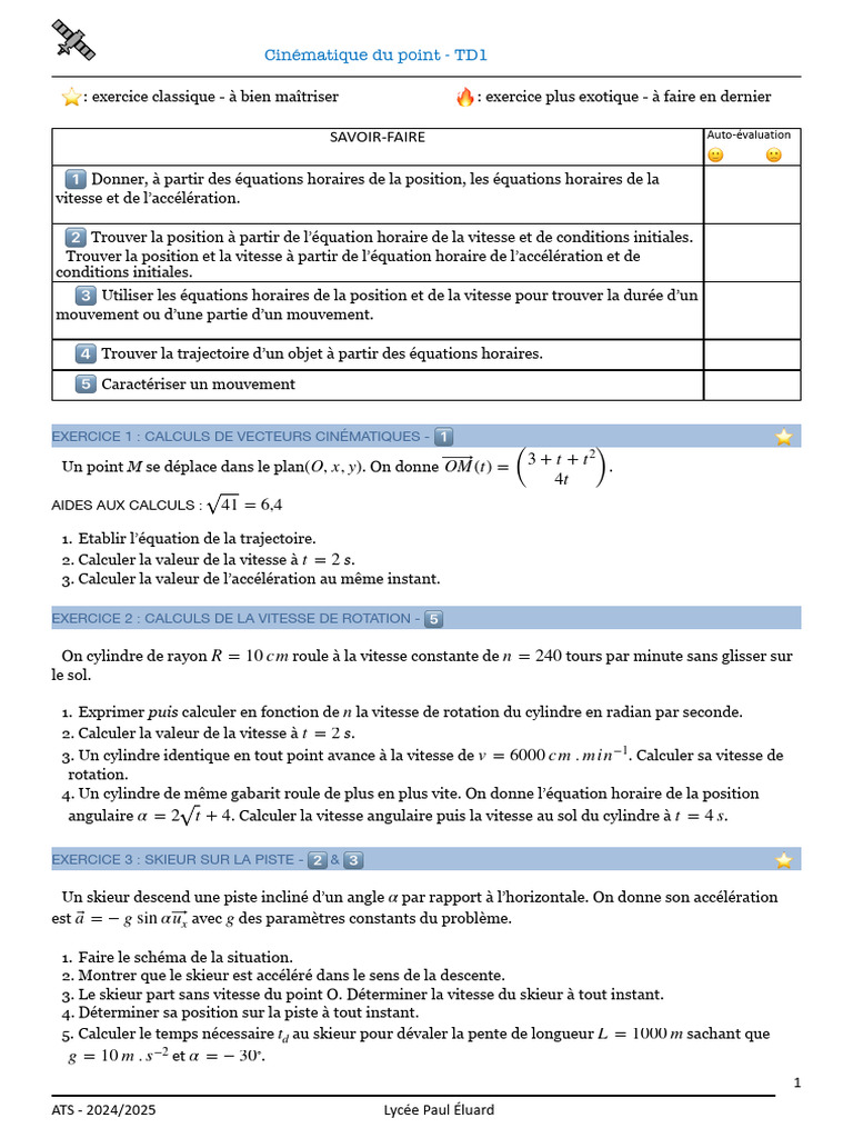 1_cinematique_TD | PDF | Mouvement de rotation | Cinématique