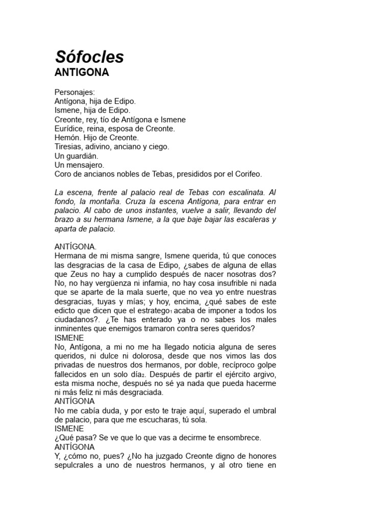 Antígona - Sófocles | PDF | Edipo | Sófocles