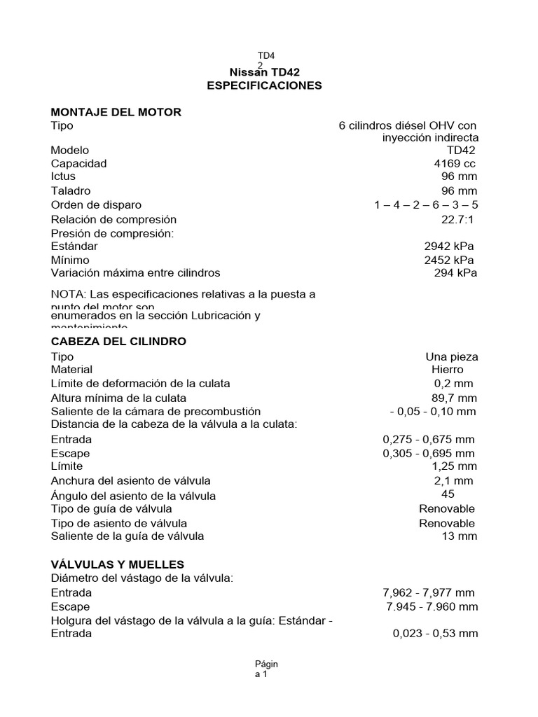 Nissan td42 Manual de Servicio | PDF | Pistón | Ingeniería mecánica