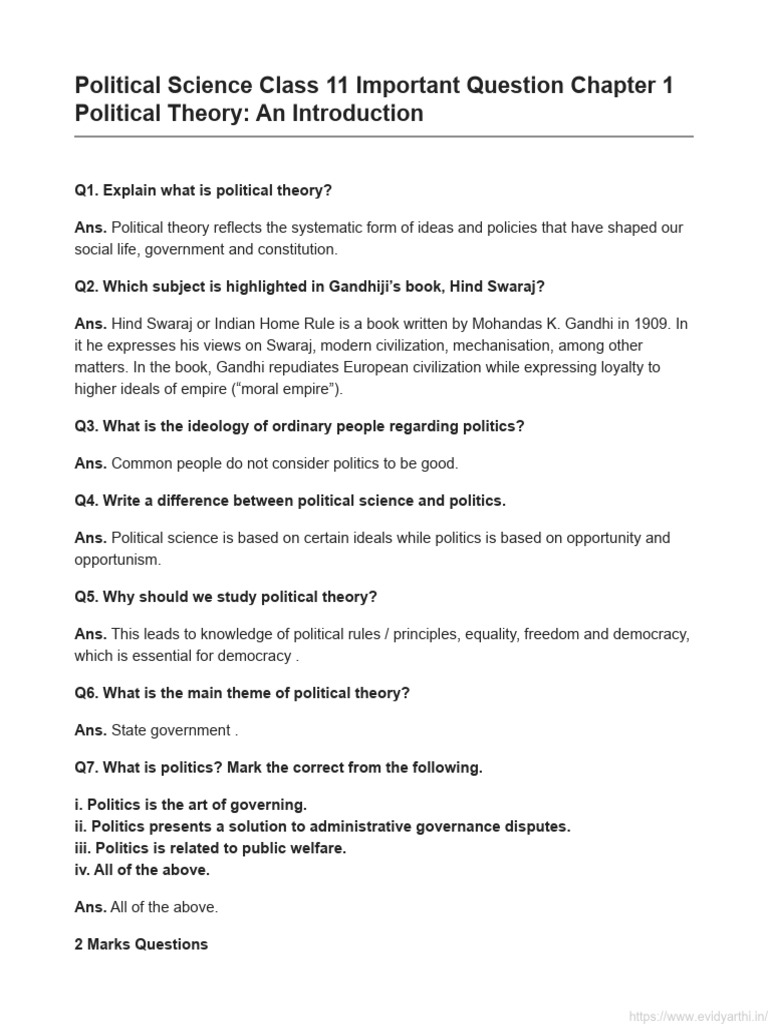 Class 11 Political Theory Chapter 1 Q&A | PDF | Science | Political ...