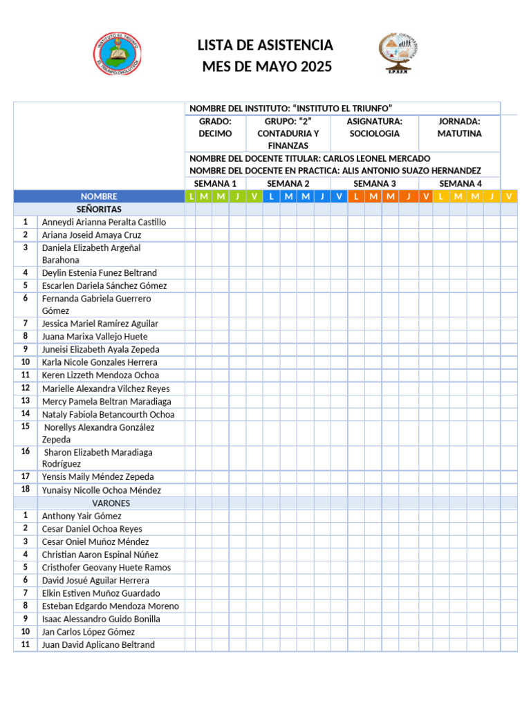 Lista de Asistencia Decimo 2 | PDF