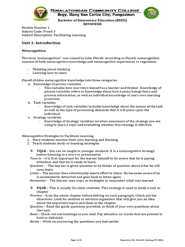 Facilitating Learning Review AY 24 25 | PDF | Learning | Classical Conditioning