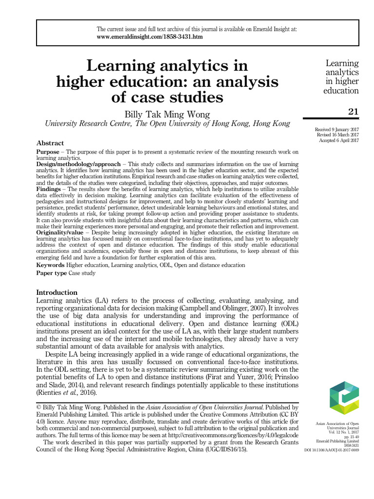 Learning Analytics in Higher Education An Analysis | PDF | Analytics | Effect Size