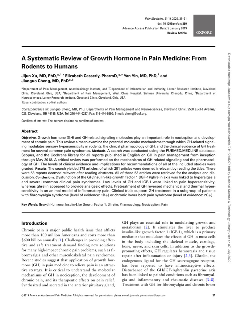 GH-IGF1-ghrelin與疼痛關聯 2020 PAIN Review | PDF | Growth Hormone | Fibromyalgia