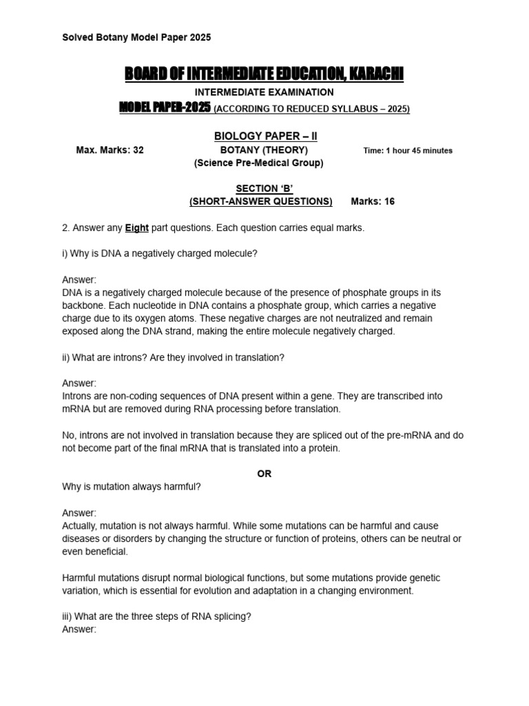 Botany Model Paper 2025 for Biology II | PDF | Polymerase Chain ...