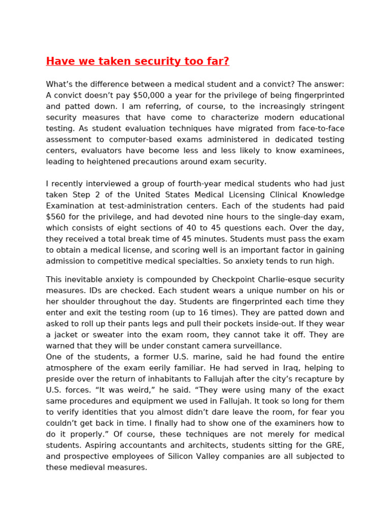 Have We Taken Security Too Far | PDF | Medical School | Physician