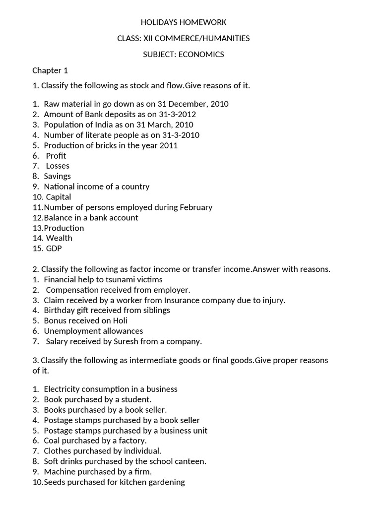 Holidays Homework Economics | PDF | Macroeconomics | Economies