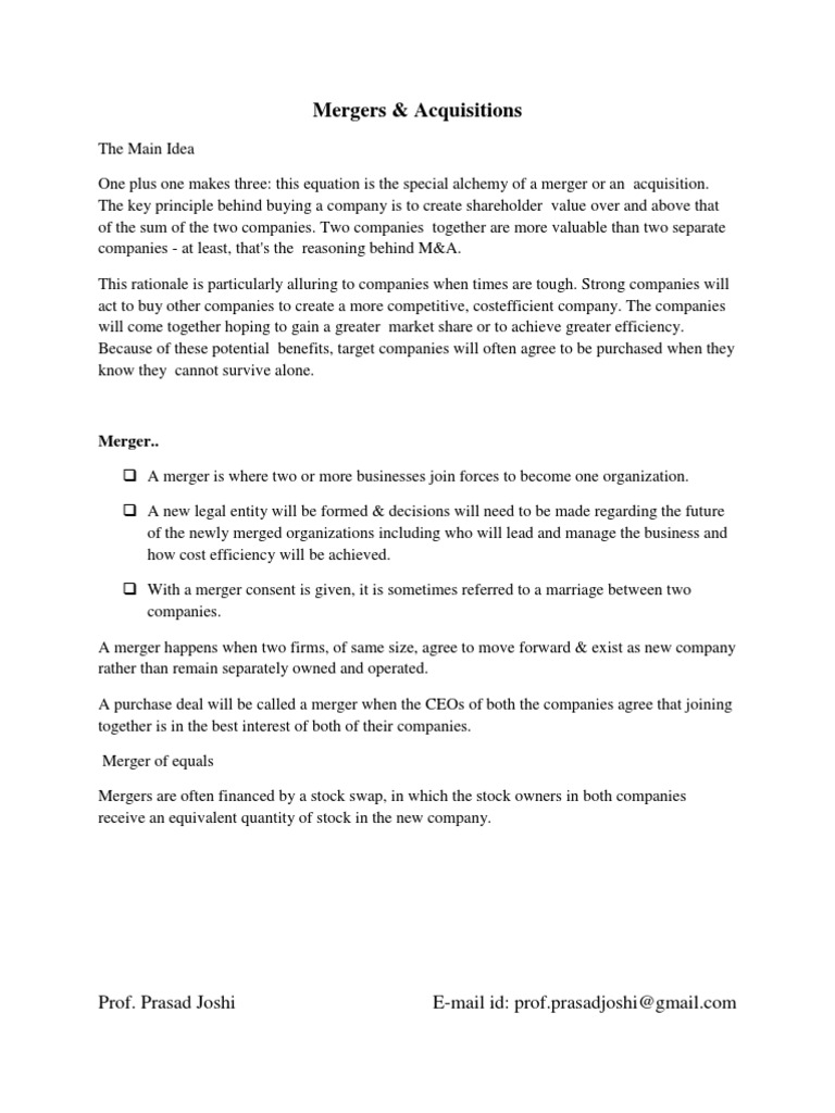 Mergers & Acquisitions Explained | PDF