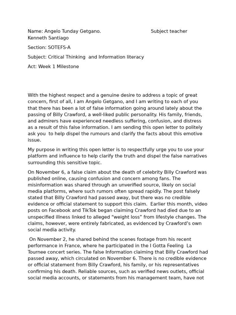 Week1Milestone MyopenLetter | PDF | Rumor | Human Communication