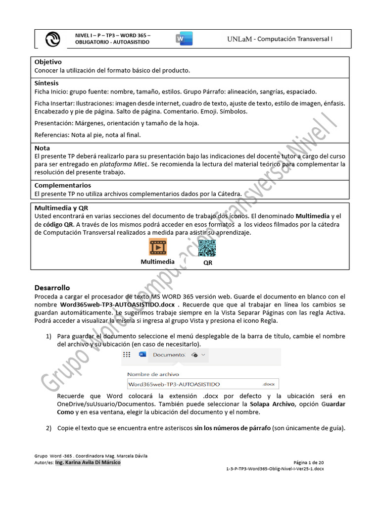 1 3 P TP3 Word365 Oblig Nivel I Ver25 1 | PDF | Microsoft Word | Botón (Computación)
