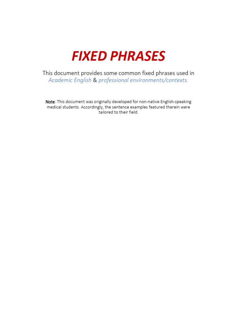 Common Fixed Phrases in Academic English | PDF | Emergency Department ...