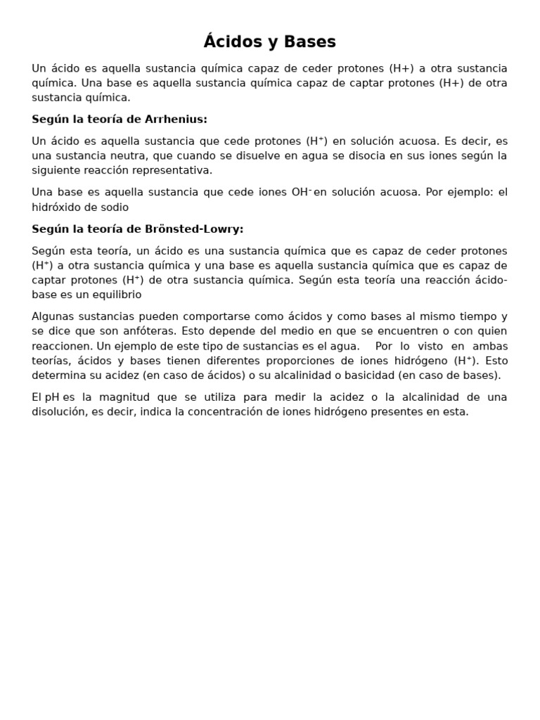 Definición de Ácidos y Bases Químicas | PDF