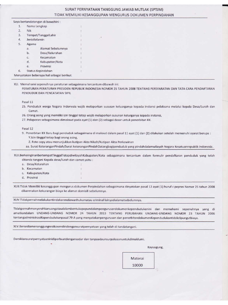 SPTJM (Surat Pernyataan Tanggungjawab Mutlak) | PDF