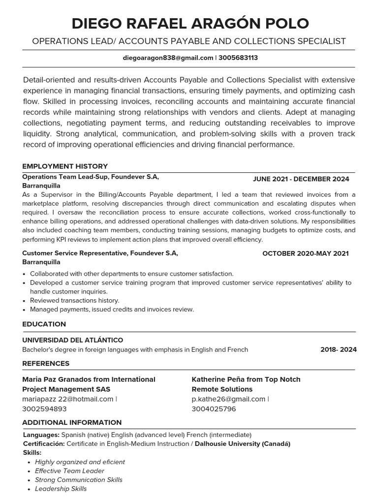 Hoja de Vida Diego Aragon | PDF | Accounts Payable | Business