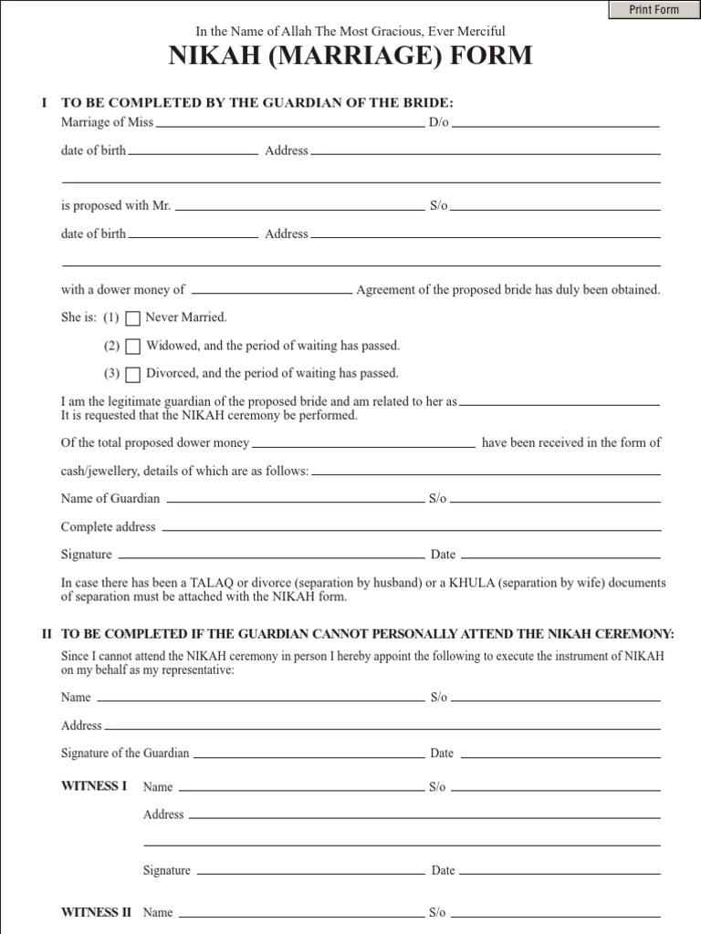 Nikah Application Form Template | PDF | Politics