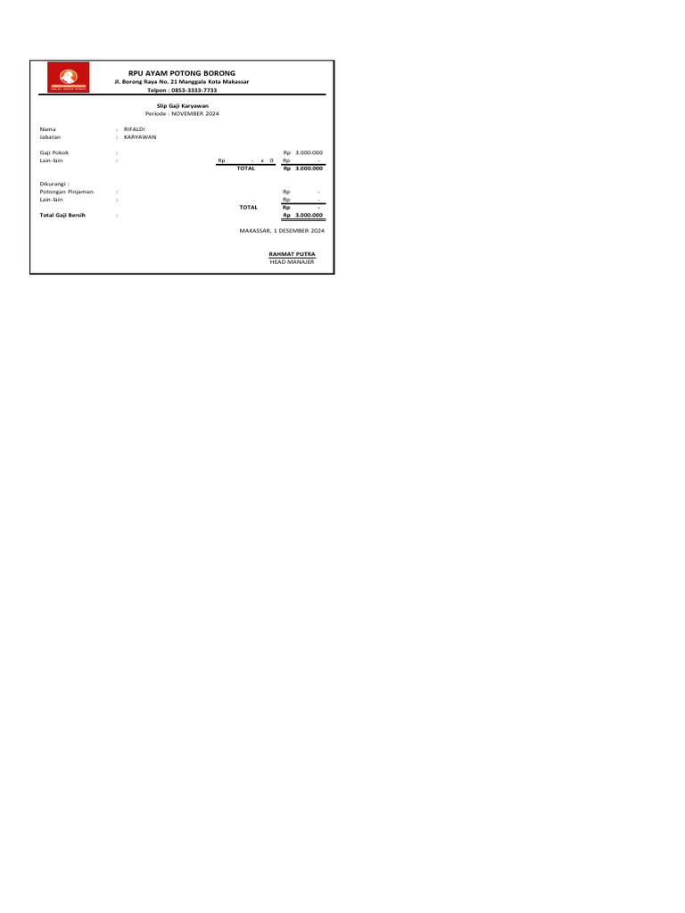 Slip Gaji RIFAL - 013527 | PDF