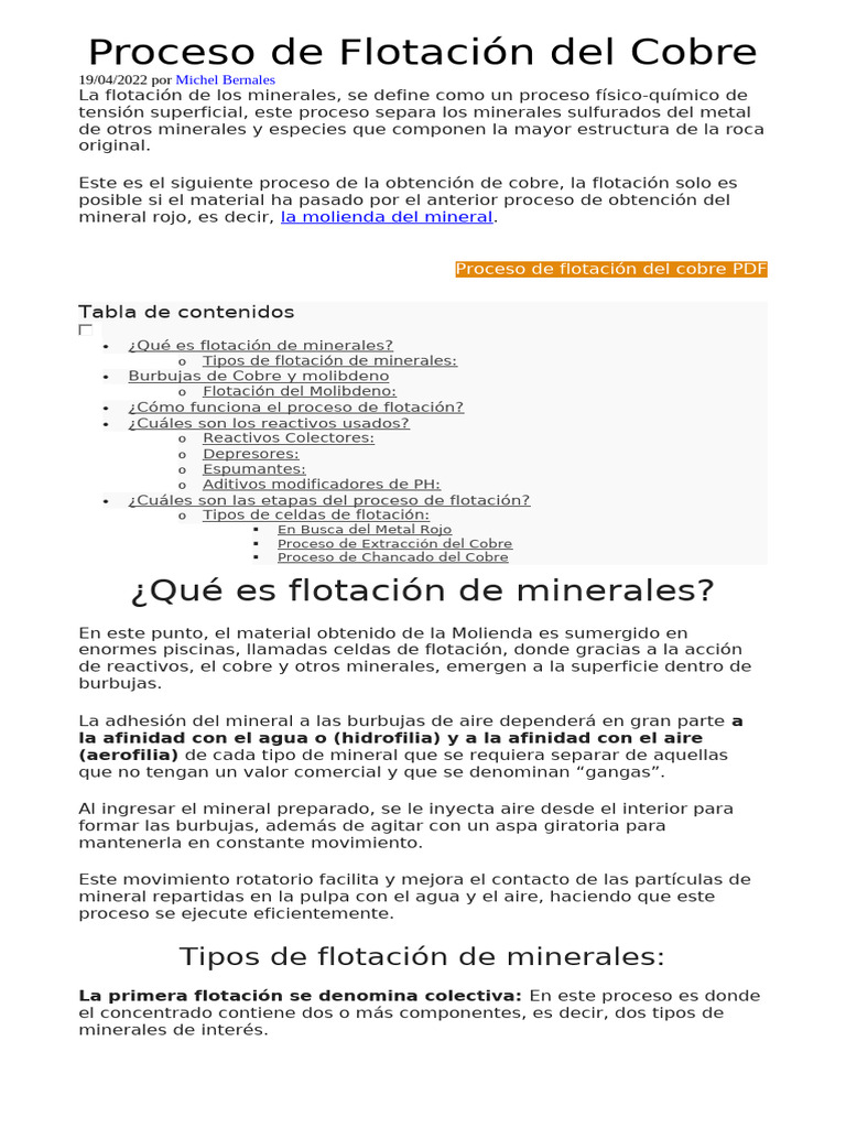 Proceso de Flotación del Cobre Explicado | PDF | Cobre | Espuma