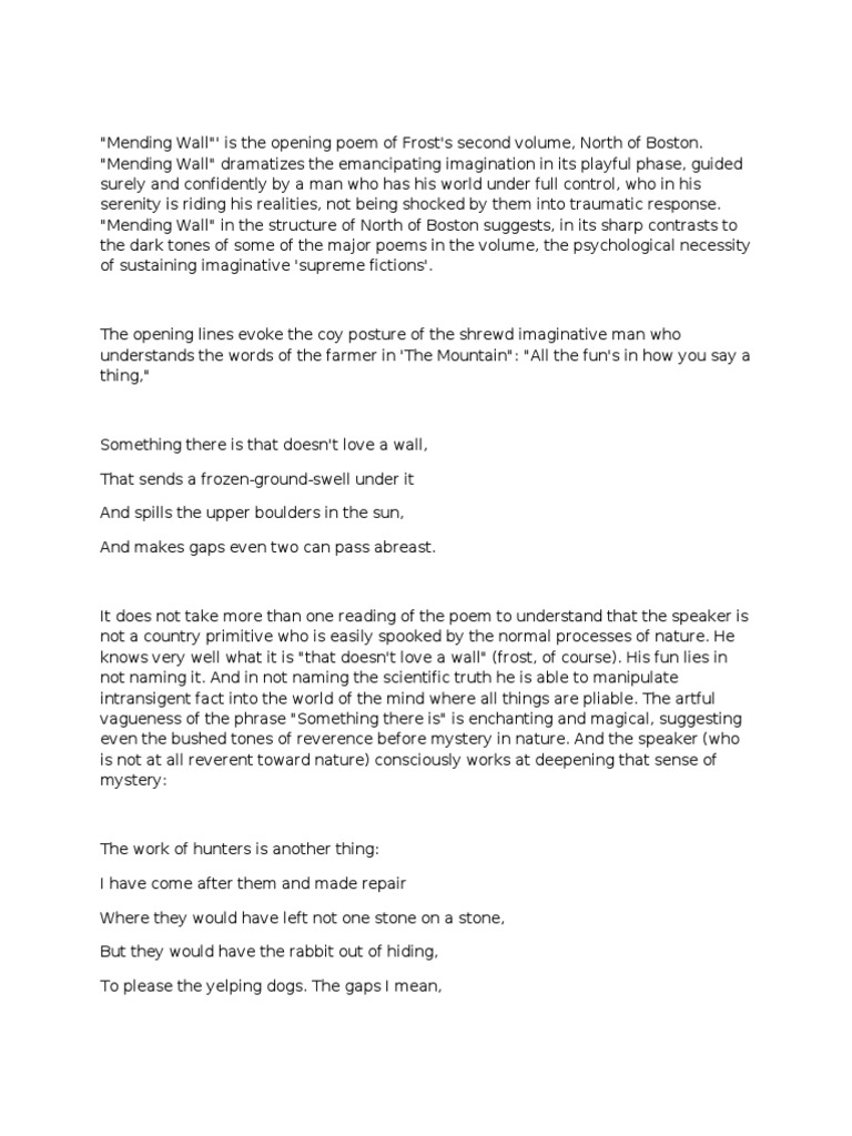 Analysis of Robert Frost's 'Mending Wall | PDF | Imagination | Poetry