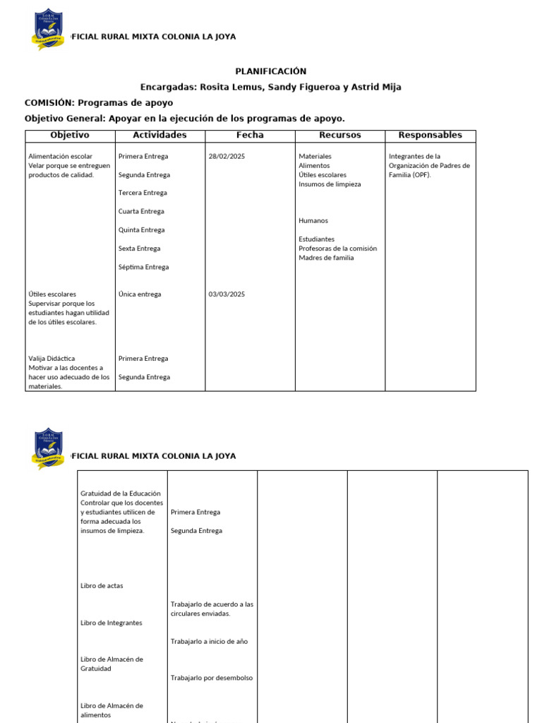 Planificacion Programas de Apoyo | PDF