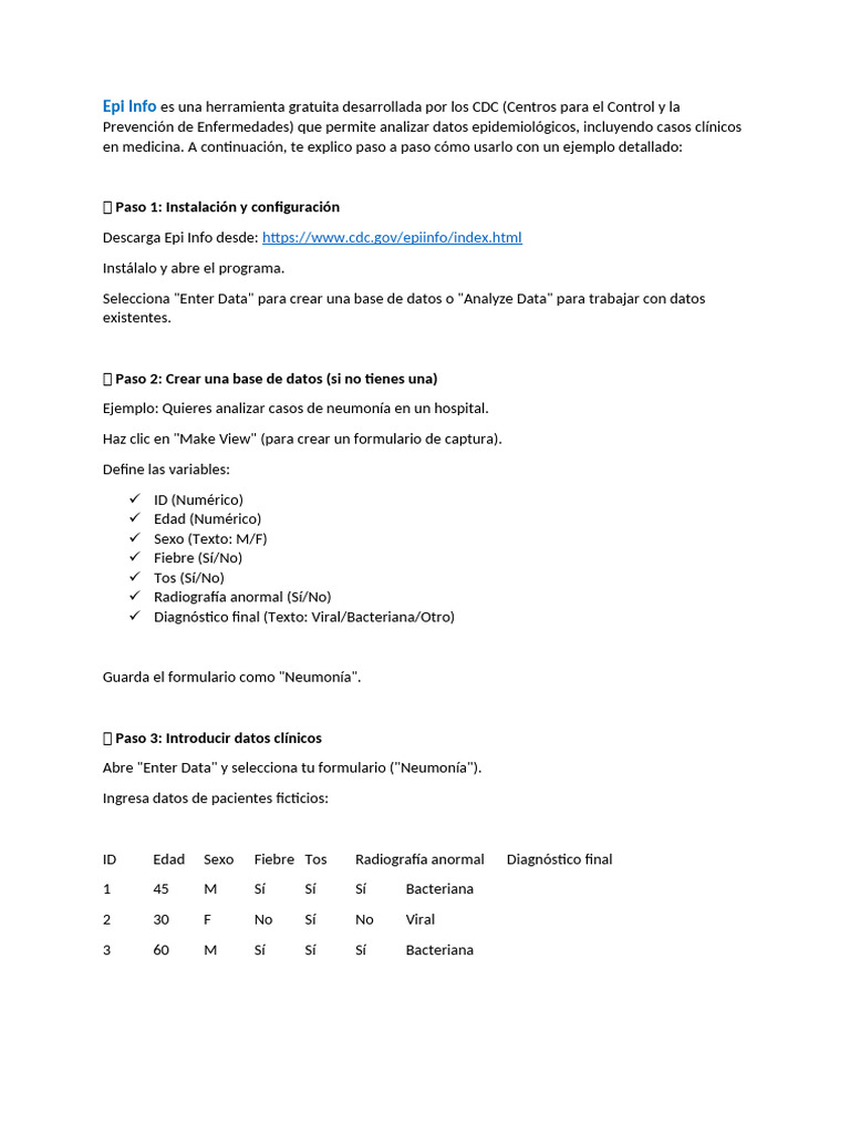 Epi Info es una herramienta gratuita desarrollada por los CDC (1) | PDF | Neumonía | Ciencias de ...