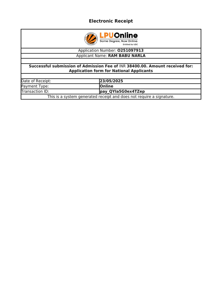 LPU Ackledgement Receipt O251097913 (3) | PDF