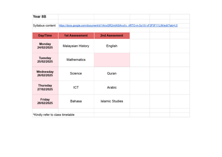 Secondary - Q3 Assessment Timetable AY2024 - 2025 - 8B | PDF
