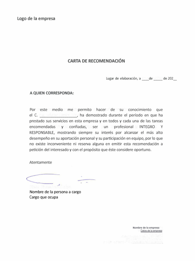 Carta Recomendacion - Base | PDF